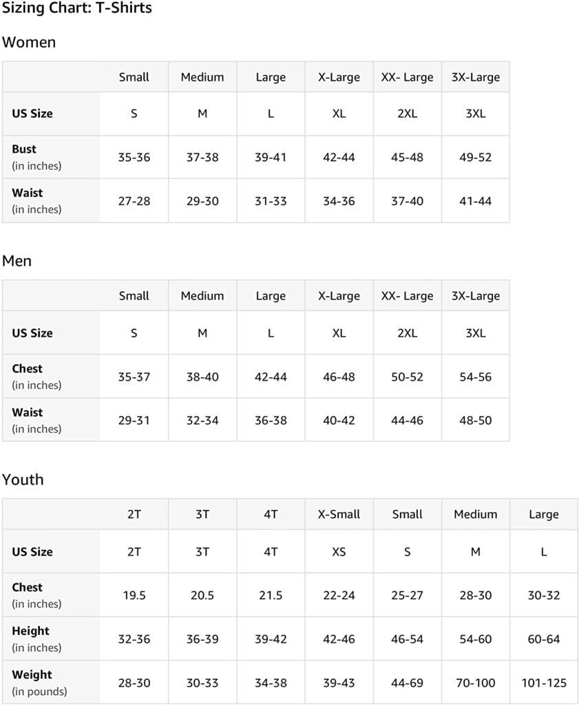 Amazon Size Chart | TreOri - Astronomy Designs